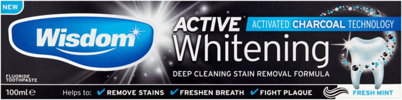 WISDOM toothpaste active whitening charcoal 100ml